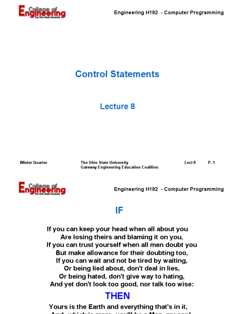 Control Statements: Engineering H192 - Computer Programming | PDF ...
