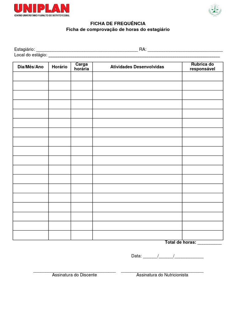 FICHA DE FREQUÊNCIA Uniplan | PDF