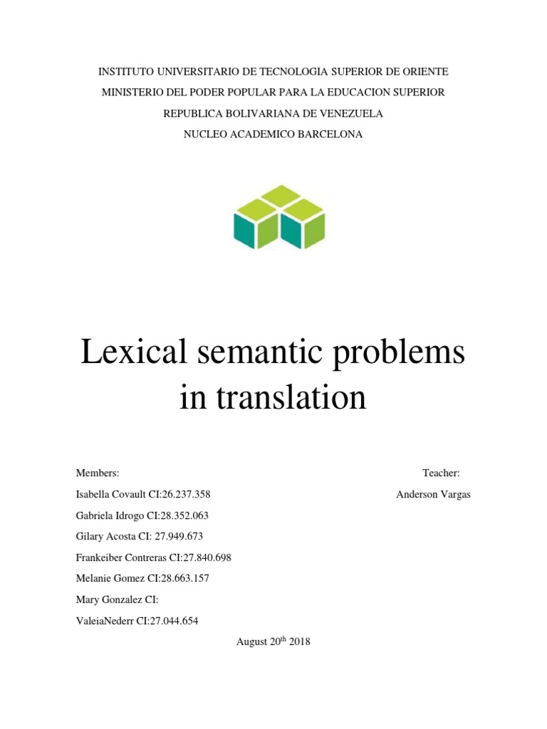Lexical Semantic Problems in Translation | PDF | Word | Translations