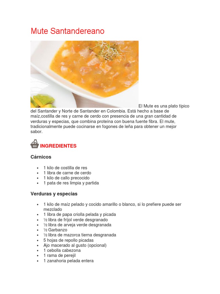 Ingredientes del Mute Santandereano | PDF