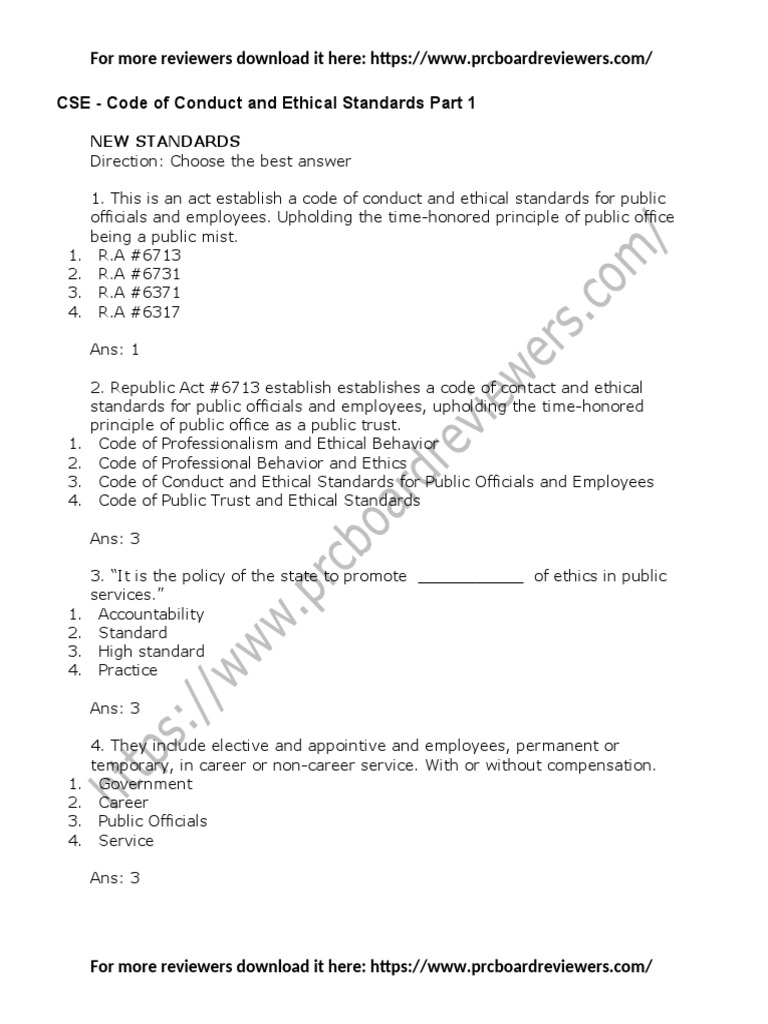 CSE - Code of Conduct and Ethical Standards Part 1 | PDF | Discovery ...