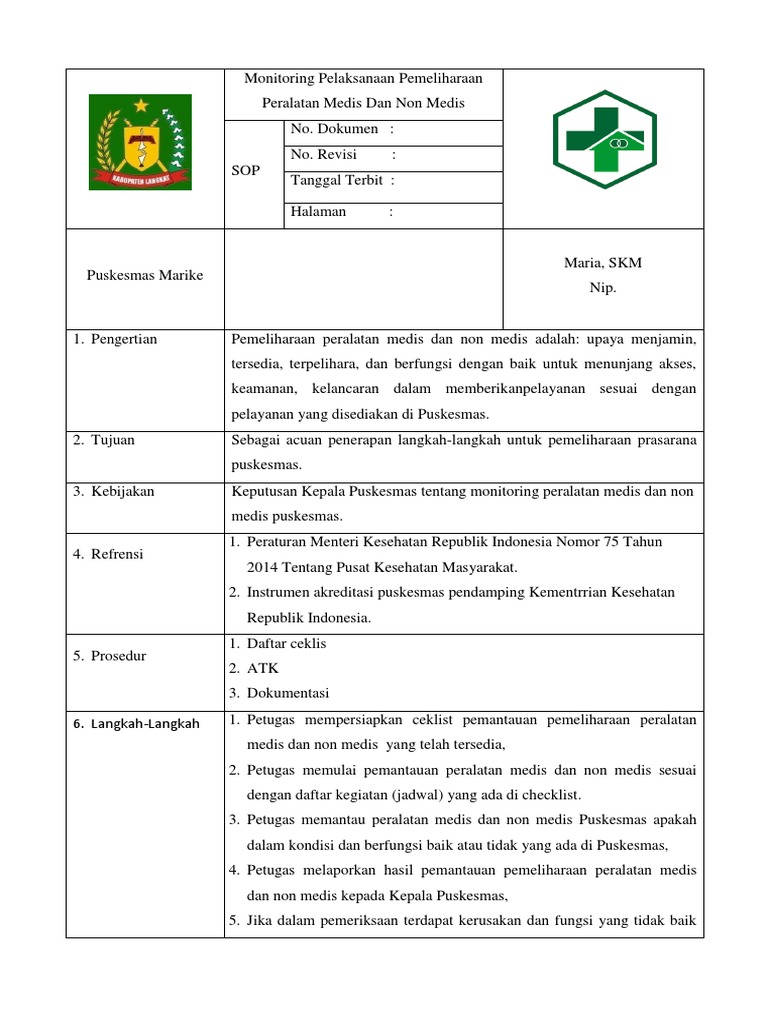 Monitoring Pelaksanaan Pemeliharaan Peralatan Medis Dan Non Medis | PDF