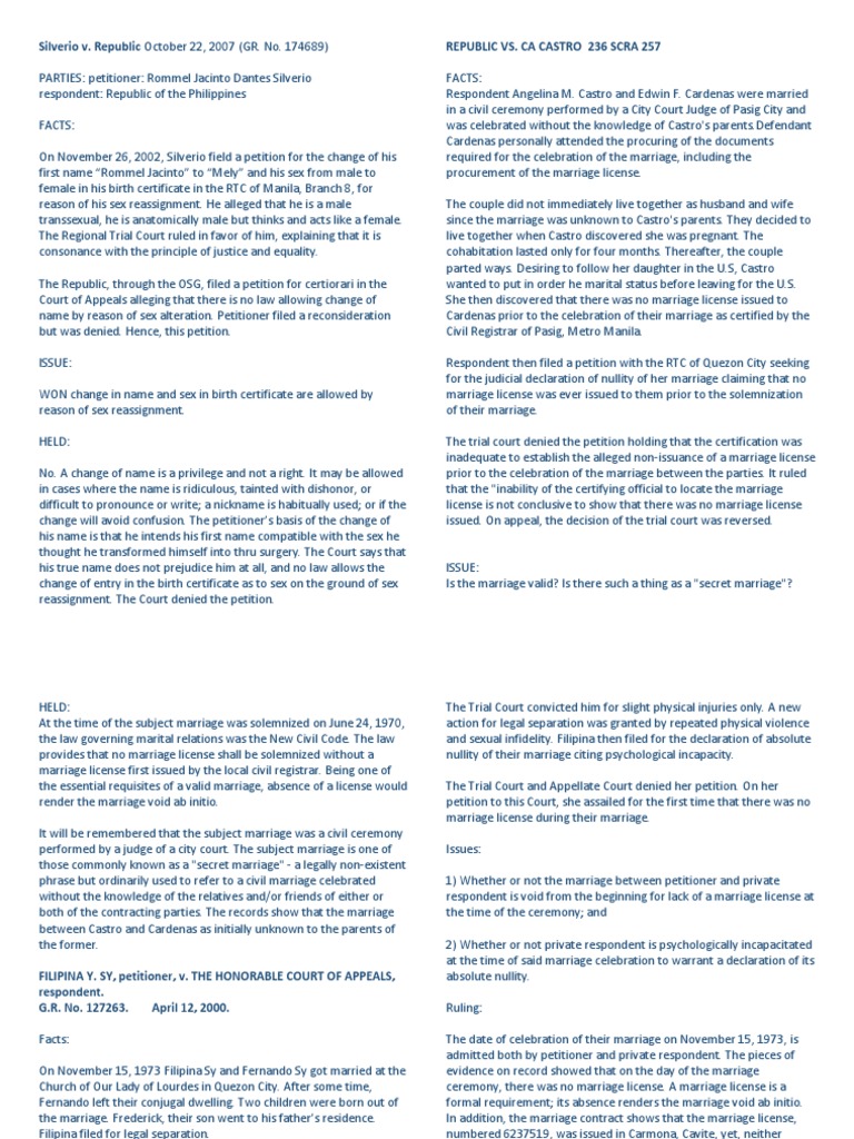 Marriage Case Digests | PDF | Marriage License | Marriage