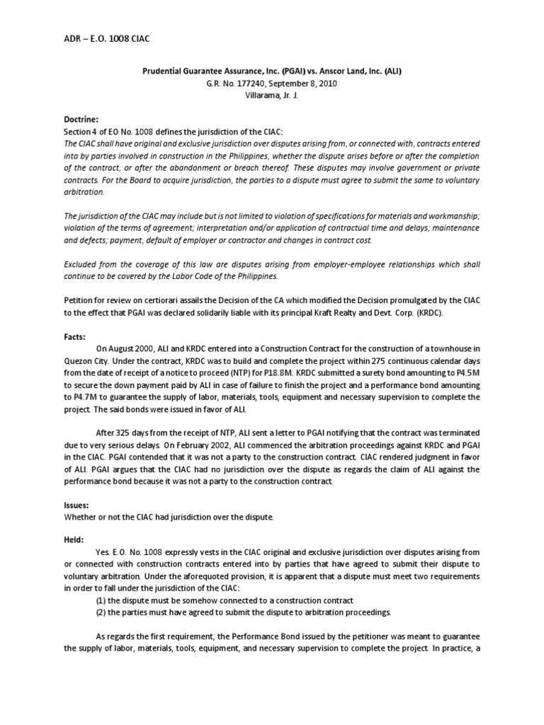 ADR Prudential Guarantee Assurance vs. Anscor Case Digest | PDF ...
