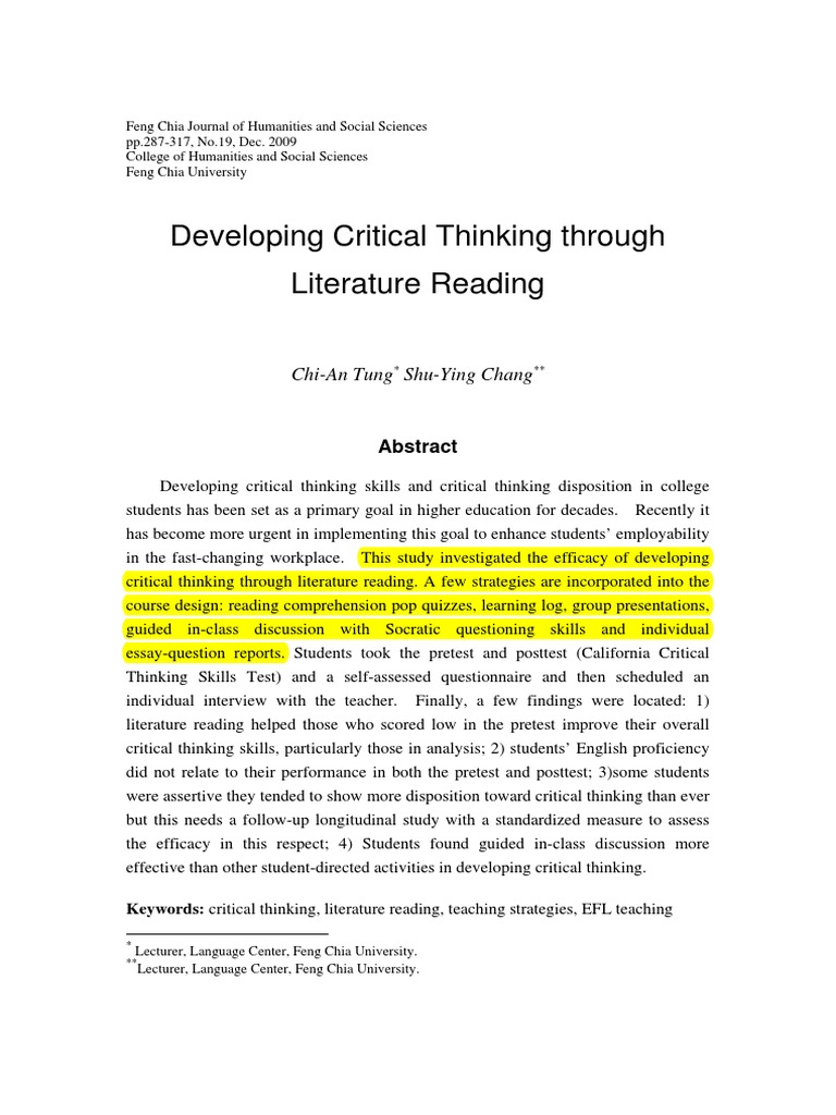 Developing Critical Thinking | PDF | Critical Thinking | English As A ...