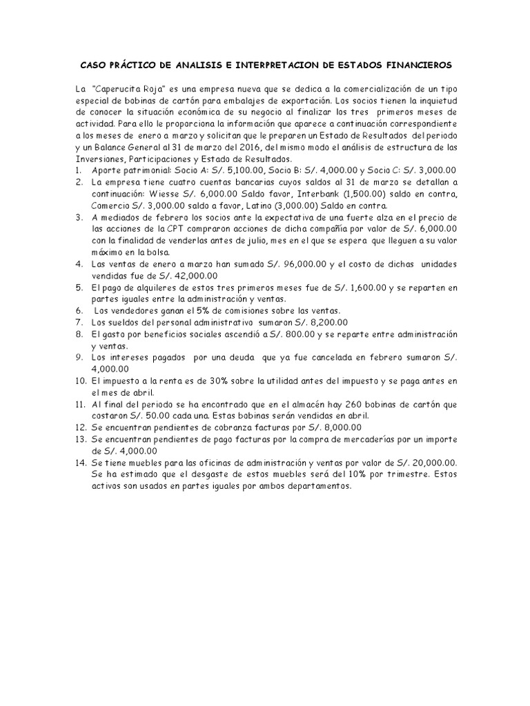 Caso Práctico Aei Eeff Caperucita Roja | Descargar gratis PDF | Compartir (Finanzas) | Estado de ...