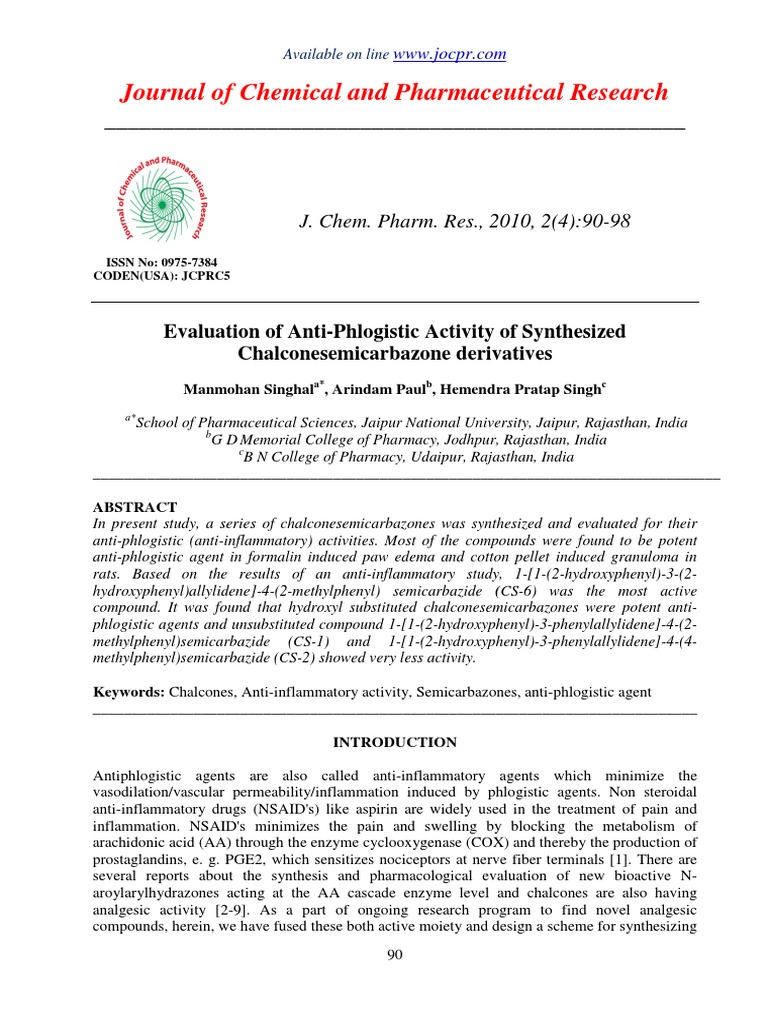Evaluation of Antiphlogistic Activity of Synthesized ...