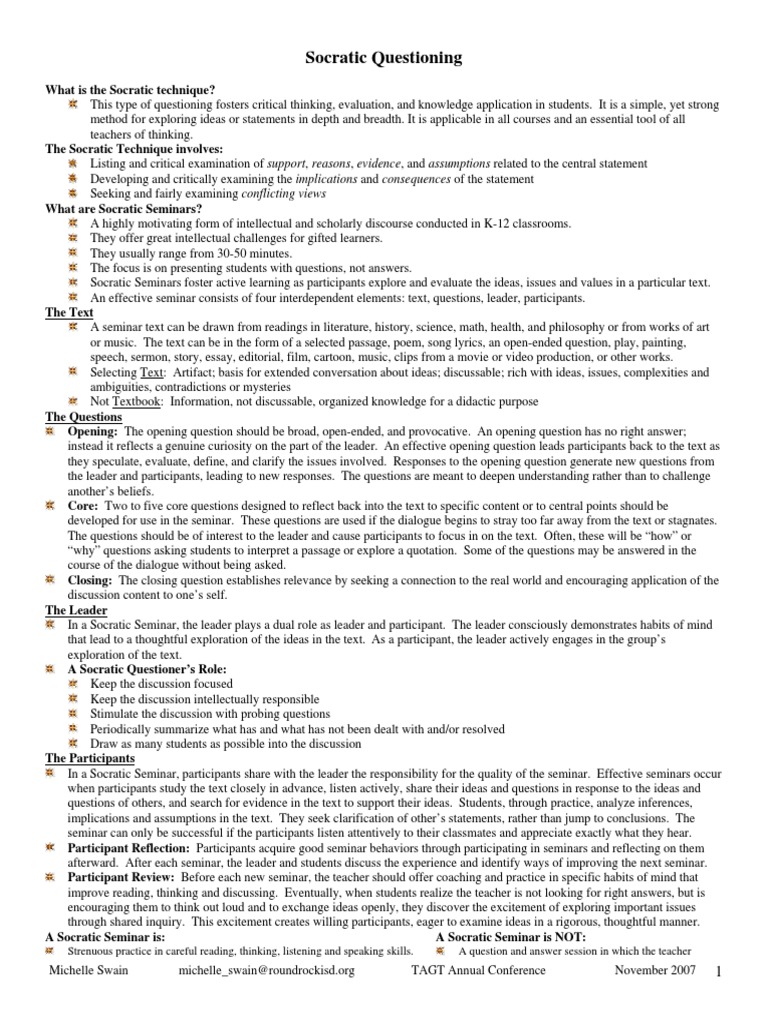 Socratic Questioning: What Is The Socratic Technique? | PDF | Question ...