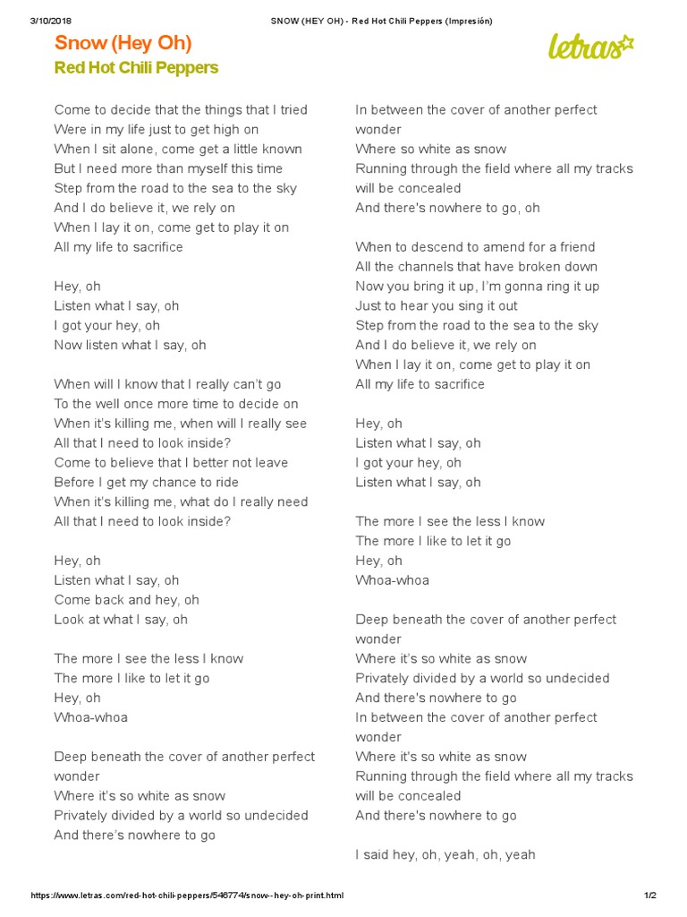 SNOW (HEY OH) - Red Hot Chili Peppers (Impresión) | PDF | American ...