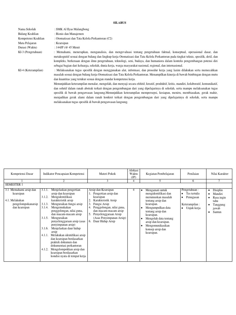 X Silabus Kearsipan k13 Revisi | PDF | Komputer
