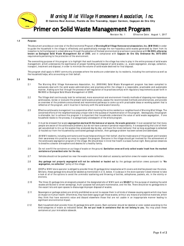 MMV Solid Waste Segragation Program Rev2 | PDF | Waste Management ...