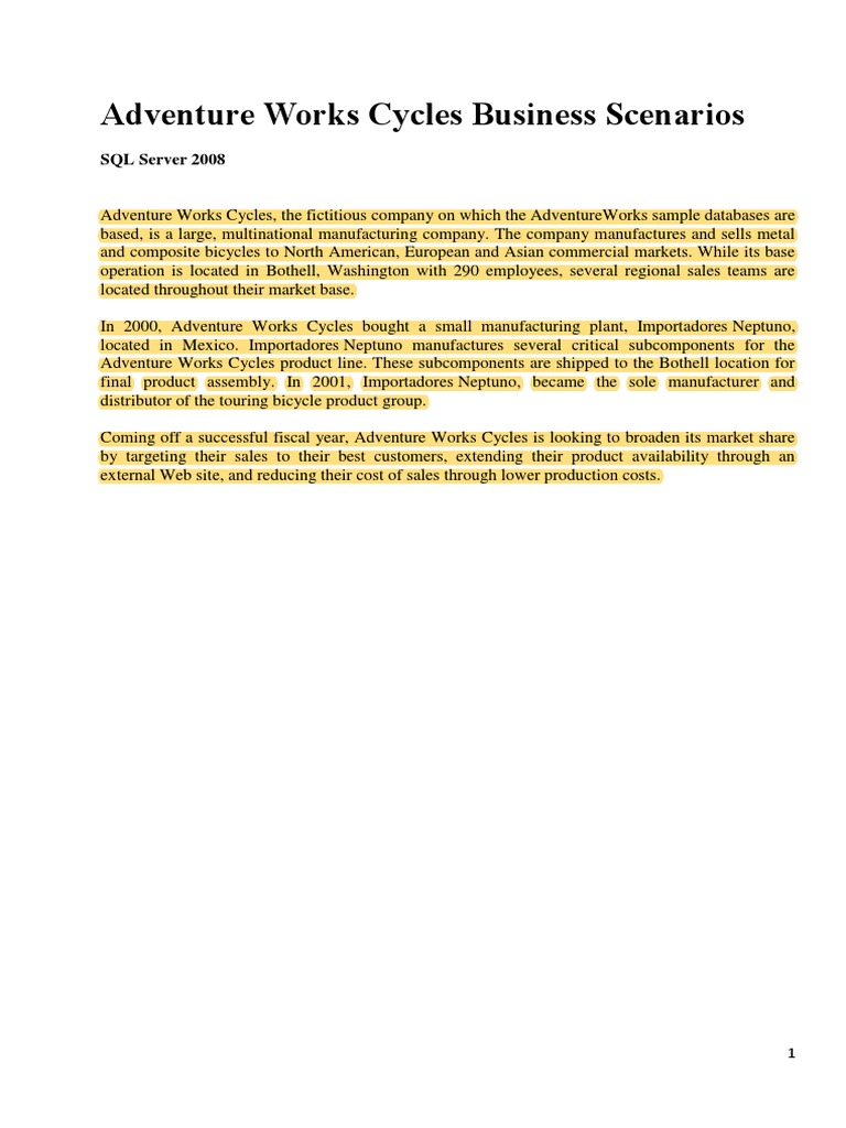Adventure Works Cycles Business Scenarios | PDF | Databases | Data Management