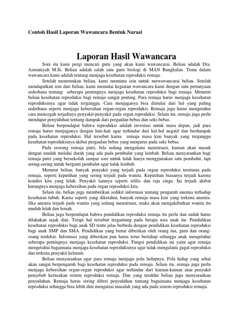 Contoh Hasil Laporan Wawancara Bentuk Narasi | PDF