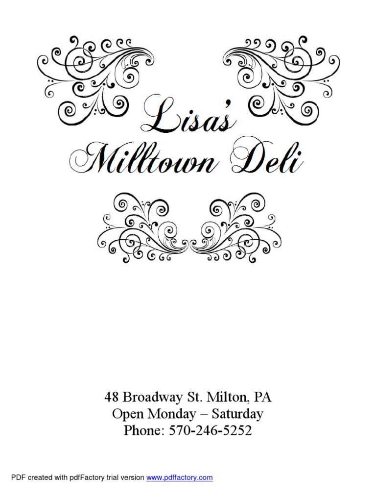 Lisa's Milltown Deli Menu Overview | PDF