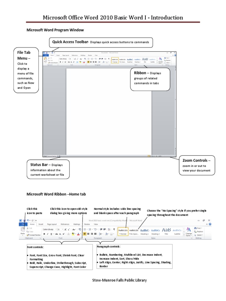 Microsoft Office Word 2010 Basic Word I - Introduction | PDF ...