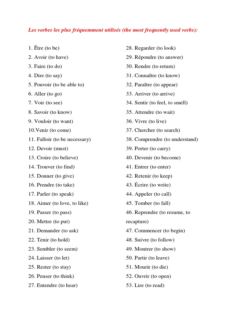 100 Most Used French Verbs | PDF | Linguistic Typology | Syntax
