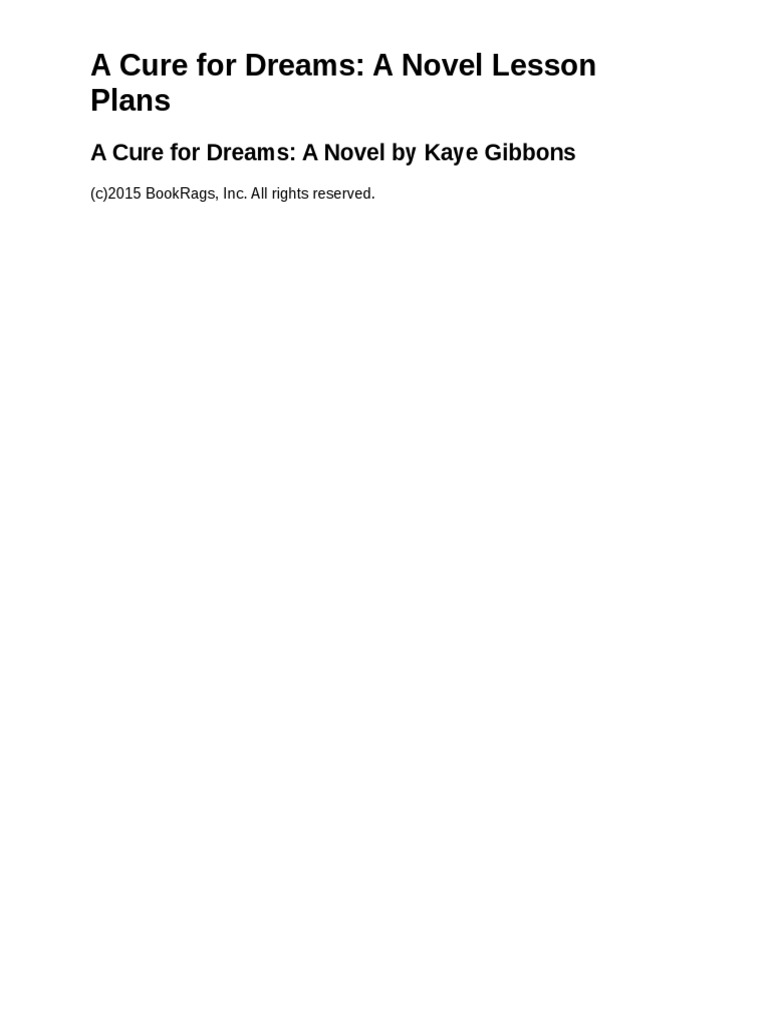 Lesson Plans for A Cure for Dreams | PDF | Homework | Lesson Plan