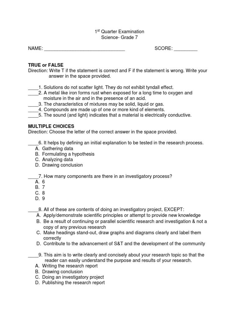 Sample Questionnaire For Science Grade 7 | PDF | Chemical Substances ...