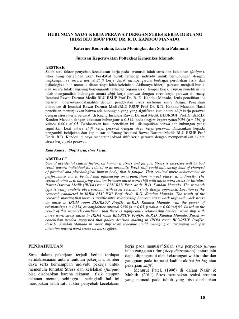 ID Hubungan Shift Kerja Perawat Dengan Stre PDF | PDF | Sains & Matematika | Kesehatan Holistik