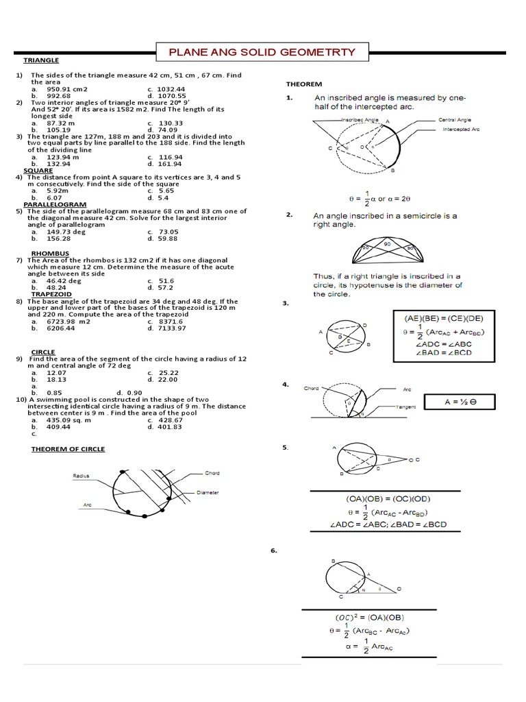 REVIEW MODULE (Plane and Solid Geometry V2) | PDF | Area | Sphere