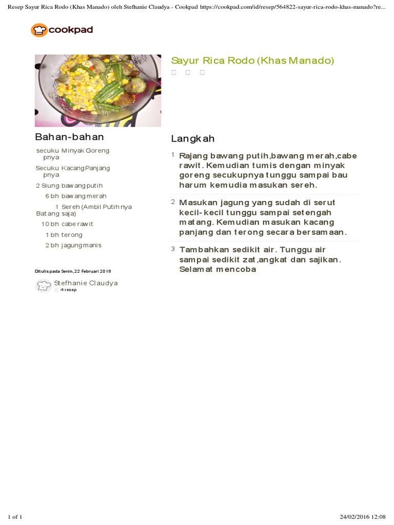 Resep Sayur Rica Rodo (Khas Manado) Oleh Stefhanie Claudya - Cookpad ...