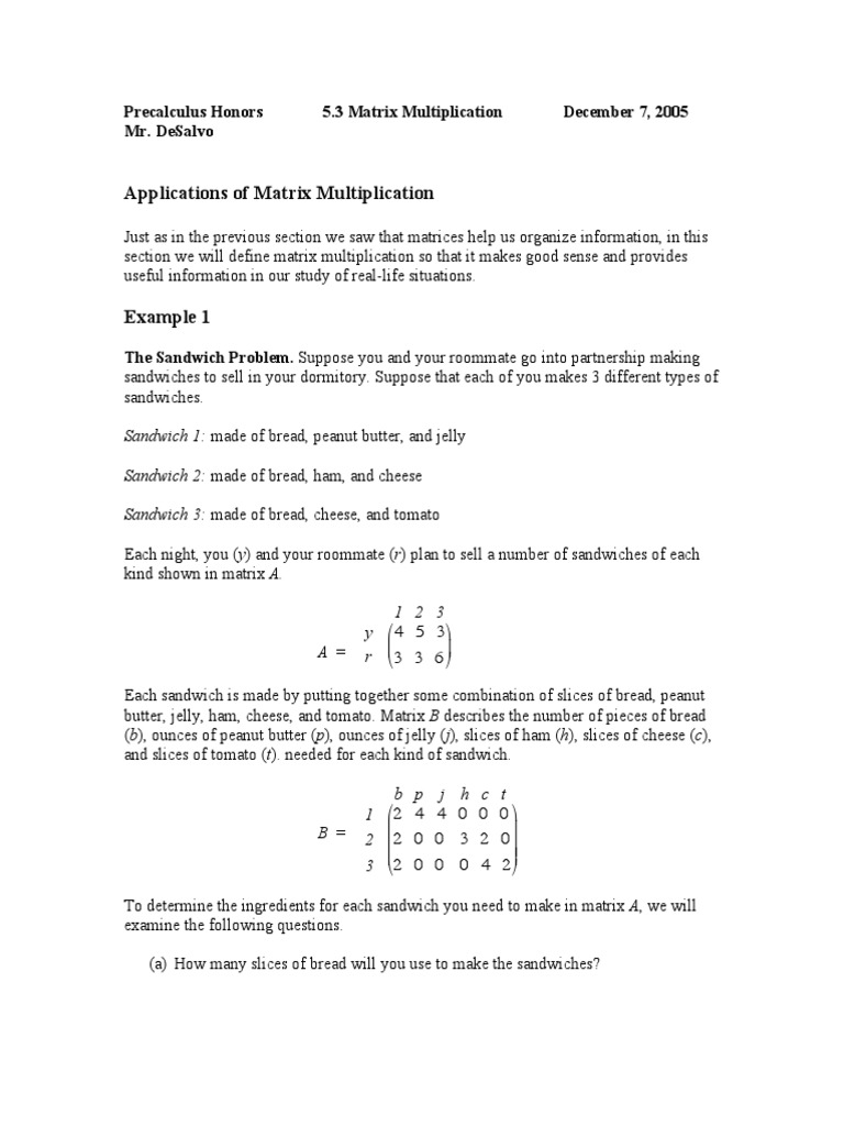 5.3 Matrix Multiplication | PDF | Matrix (Mathematics) | Multiplication