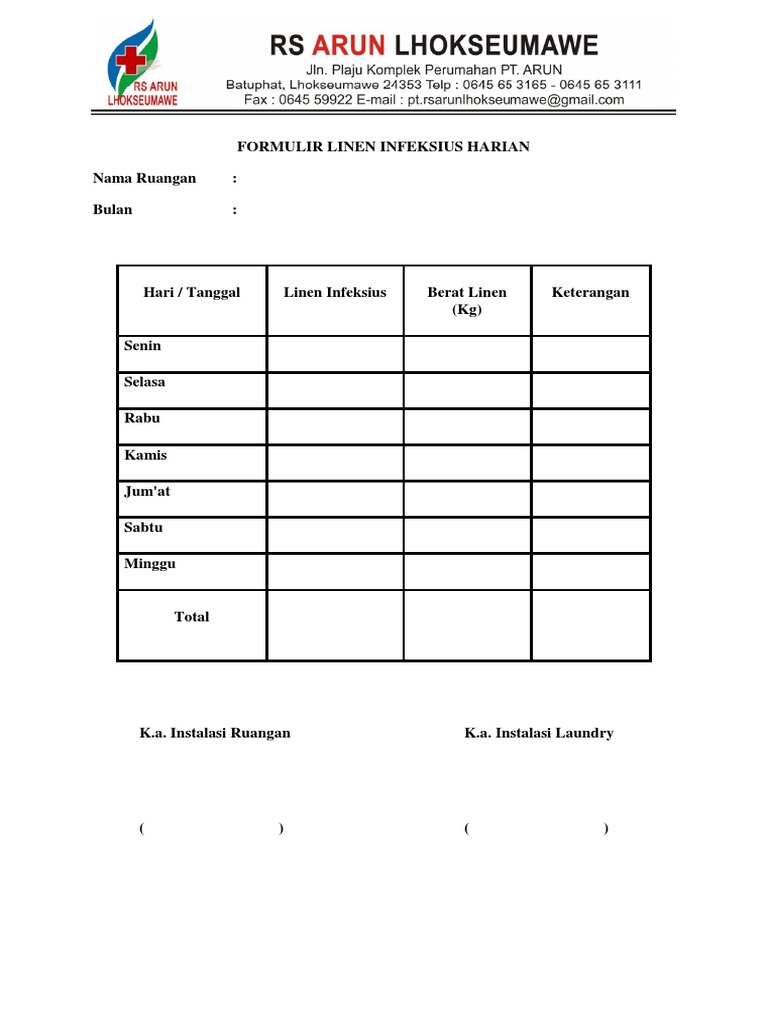 Formulir Linen Infeksius Harian | PDF
