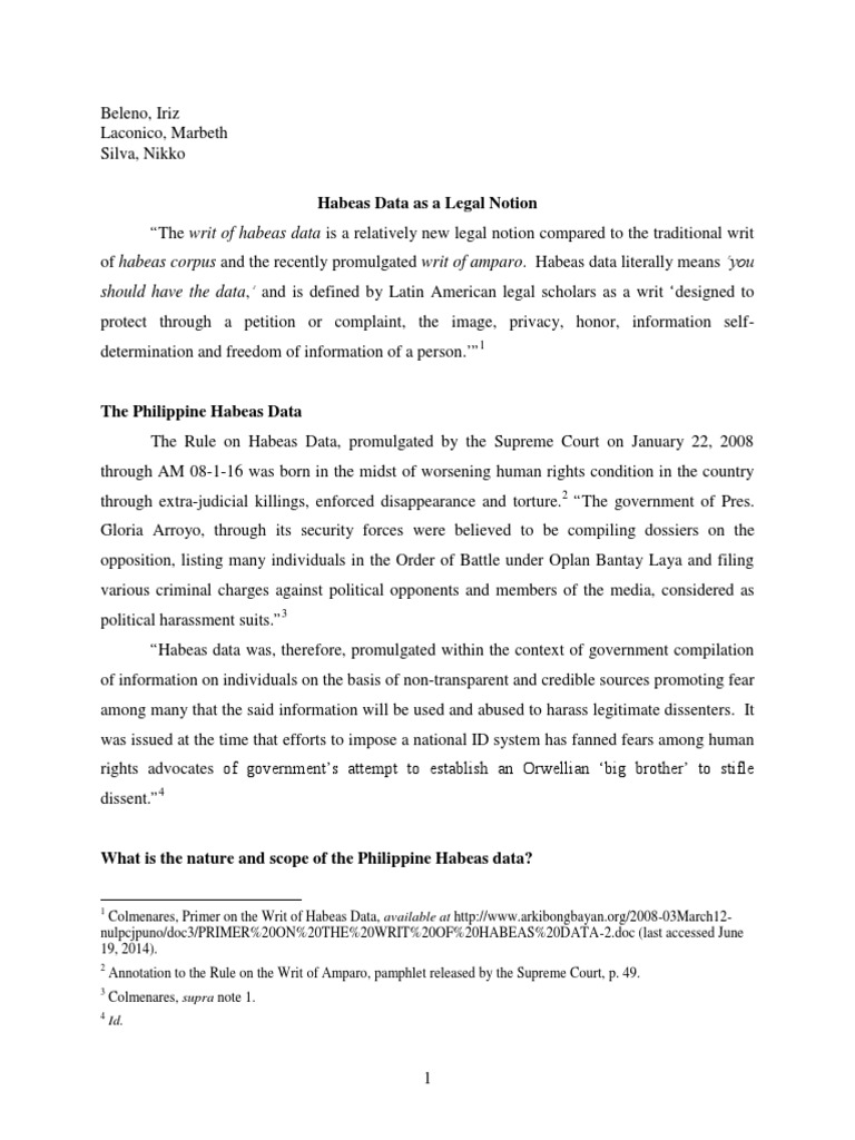 Writ of Habeas Data | PDF | Habeas Corpus | Writ