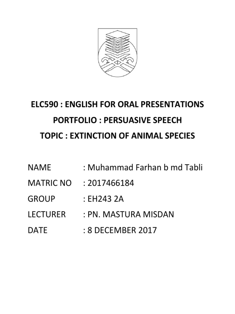 Elc590: English For Oral Presentations Portfolio: Persuasive Speech ...