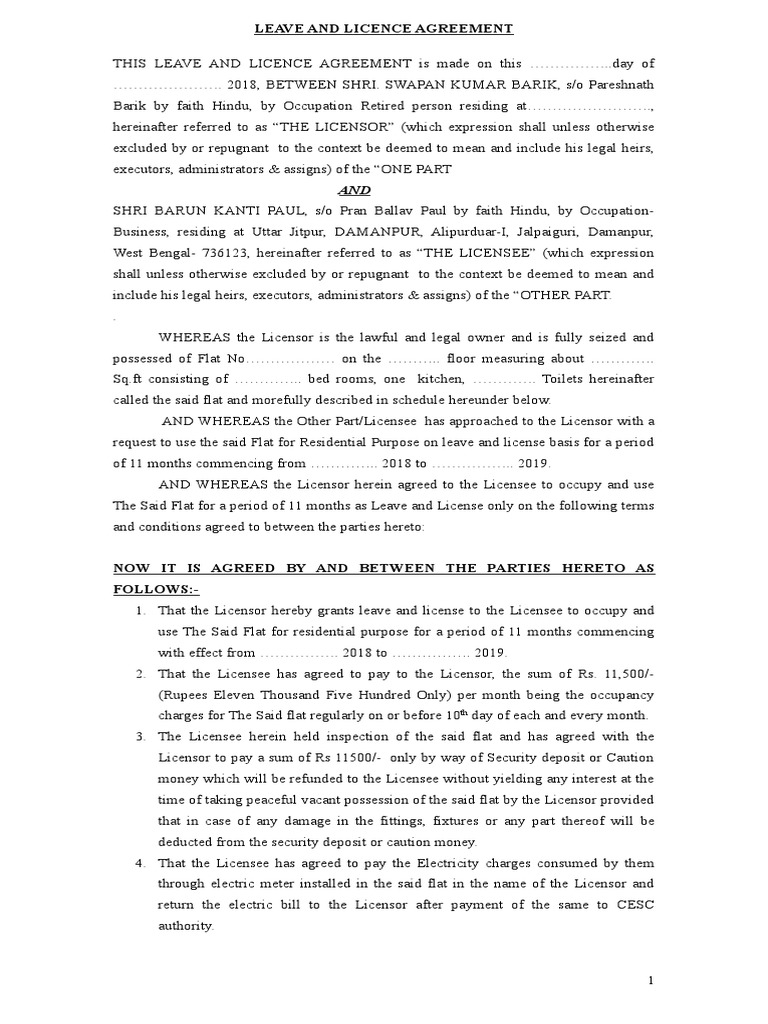 Leave and Licence Agreement | PDF | Landlord | License