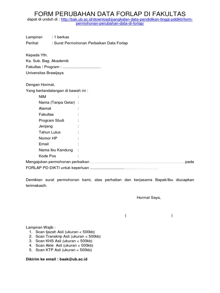 Form Perubahan Data Forlap UB | PDF | Seni