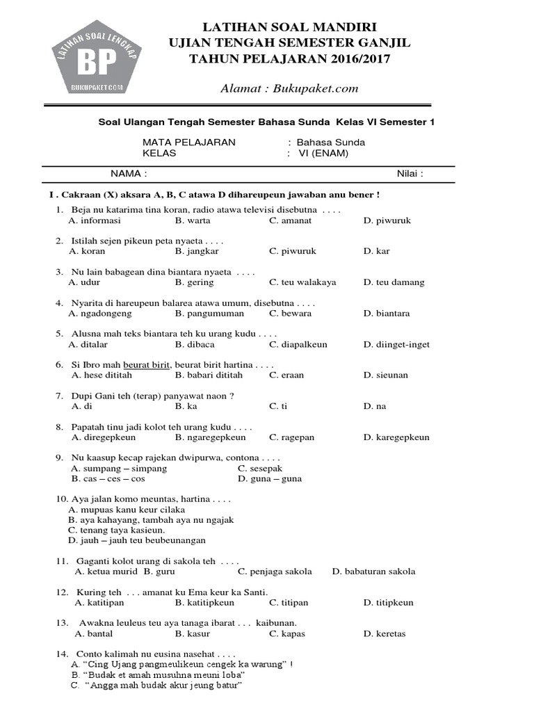 SOAL UTS B. Sunda KELAS 6 | PDF