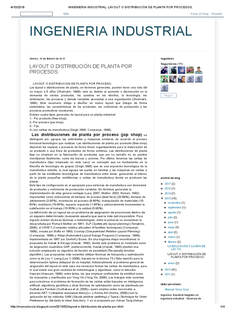 Ingenieria Industrial - Layout o Distribución de Planta Por Procesos | PDF | Ingeniería ...