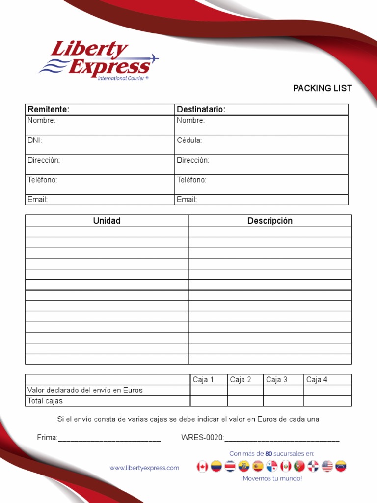 Packing list detailing contents and value of 4-box shipment from ...