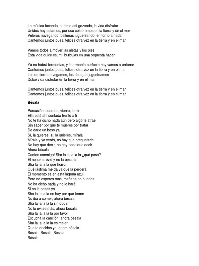 Letras de Canciones de La Sirenita | PDF