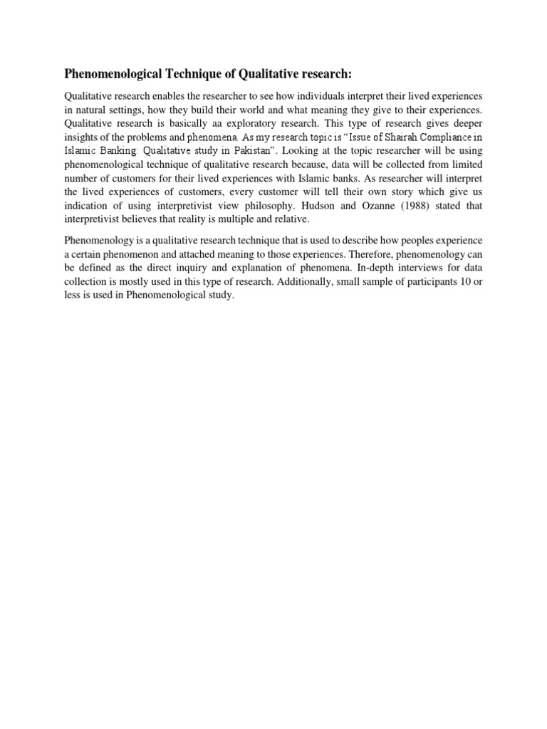 Phenomenological Technique of Qualitative Research | PDF