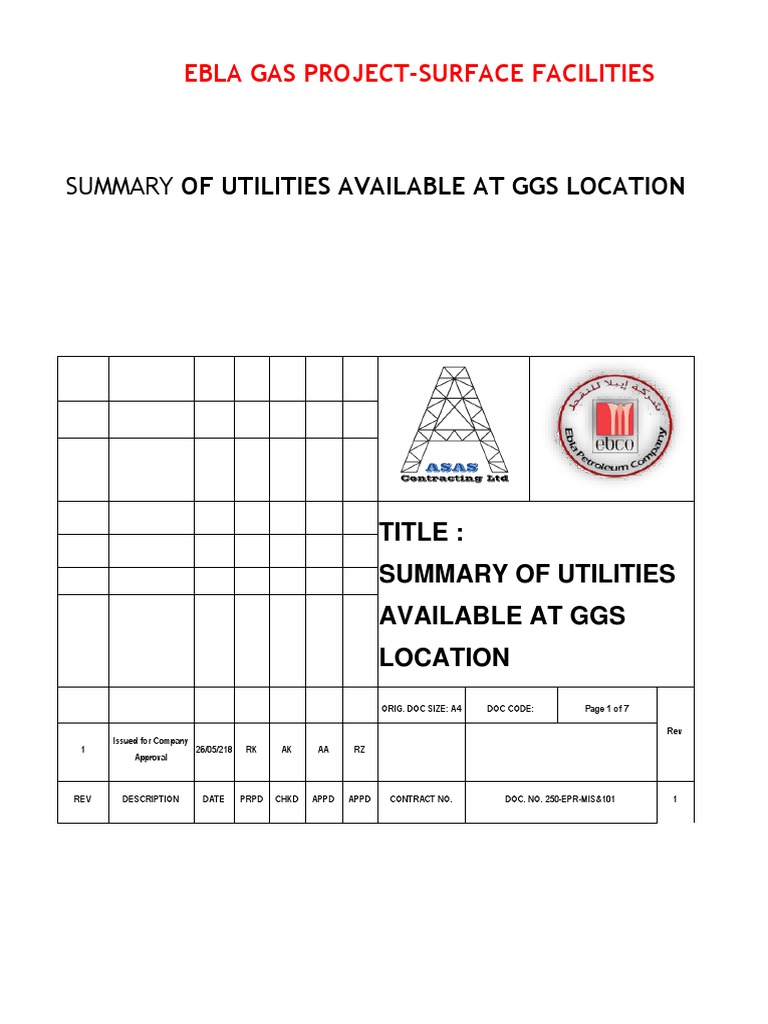 Summary of Utilities Available at Ggs Rev 1 | PDF | Purified Water ...