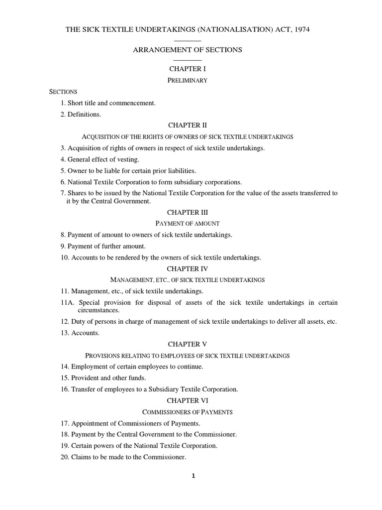 Sick Textile Undertakings (Nationalisation) Act, 1974 | PDF ...