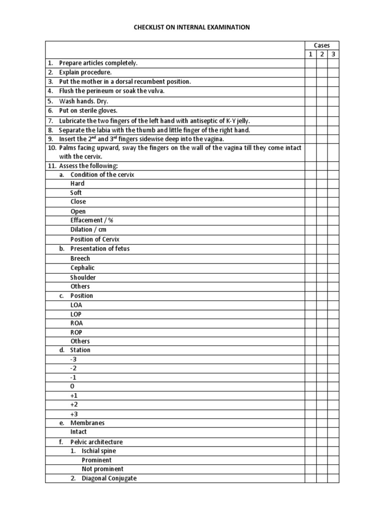 Checklist On Internal Examination | PDF