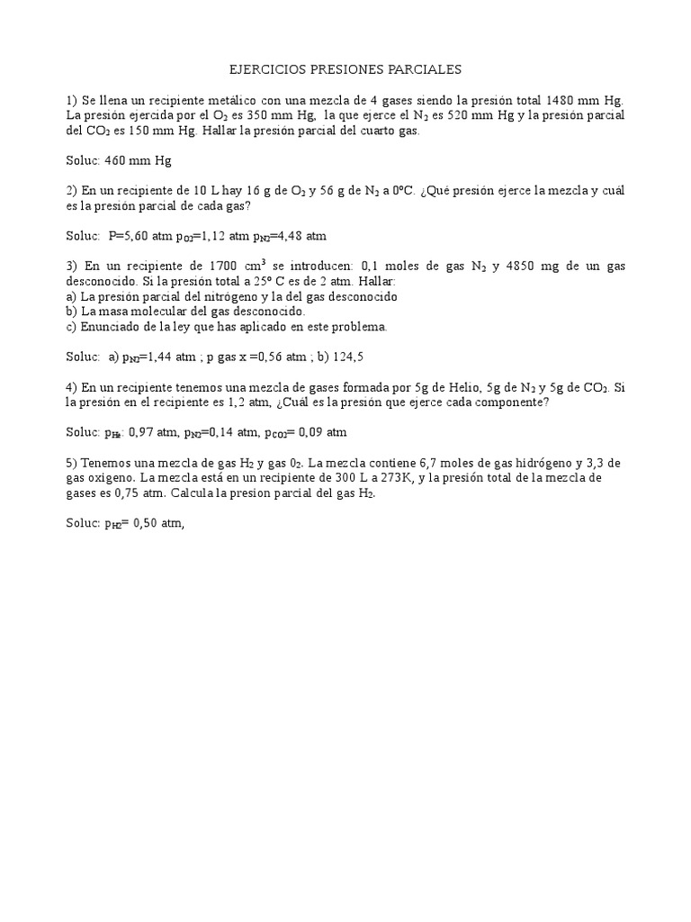 Problemas de Presiones Parciales | PDF