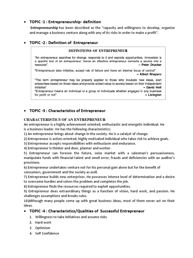 TOPIC - 1: Entrepreneurship-Definition | PDF | Entrepreneurship | Economies