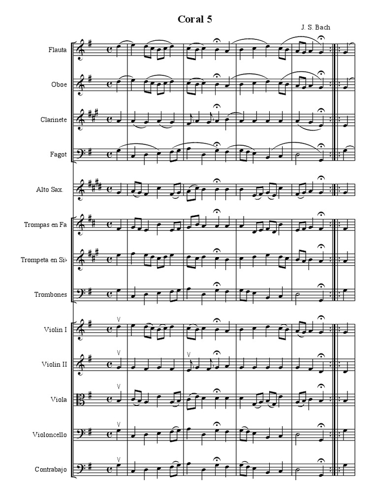 JS Bach Chorale 5 Ensemble | PDF | Johann Sebastian Bach | Baroque Music