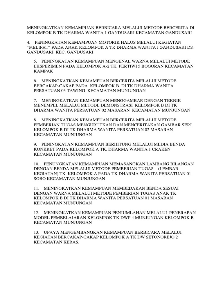 Contoh Judul PKP TK Islam Anak Sholeh | PDF