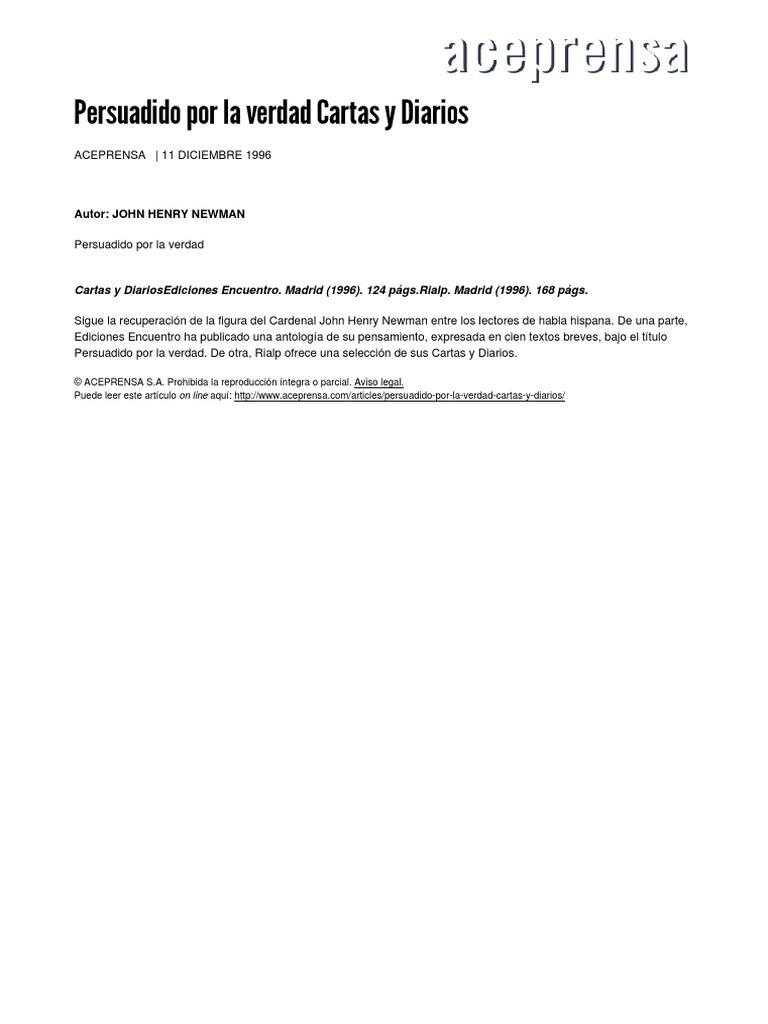 Persuadido Por La Verdad Cartas y Diarios | PDF