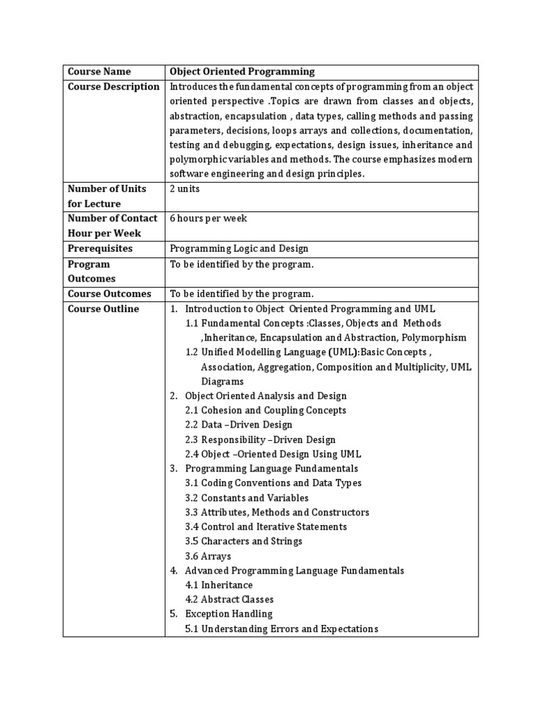 Object Oriented Programming Pdf Object Computer Science Class Computer Programming