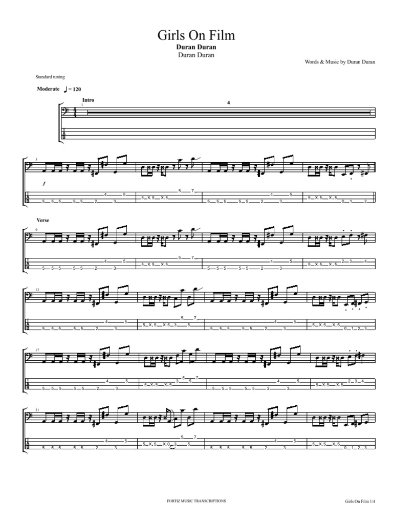 Girl On Film Duran Duran Bass | PDF | Musical Forms | Song Forms