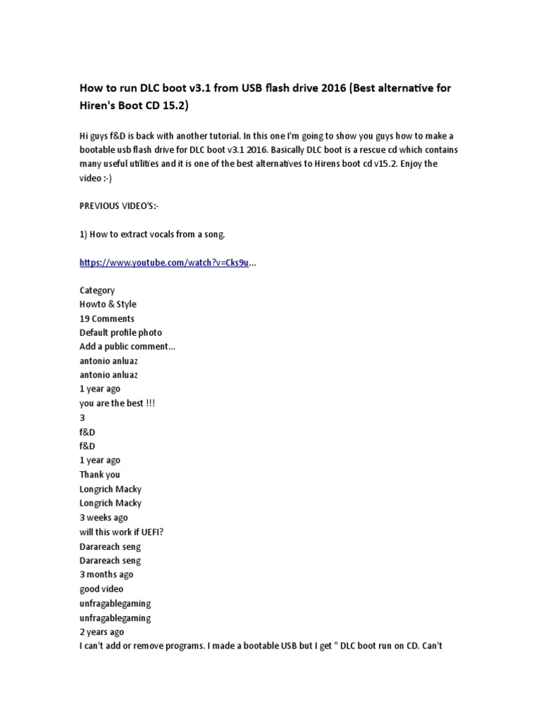 Create Bootable DLC Boot USB 2016 | PDF | Usb Flash Drive | Booting