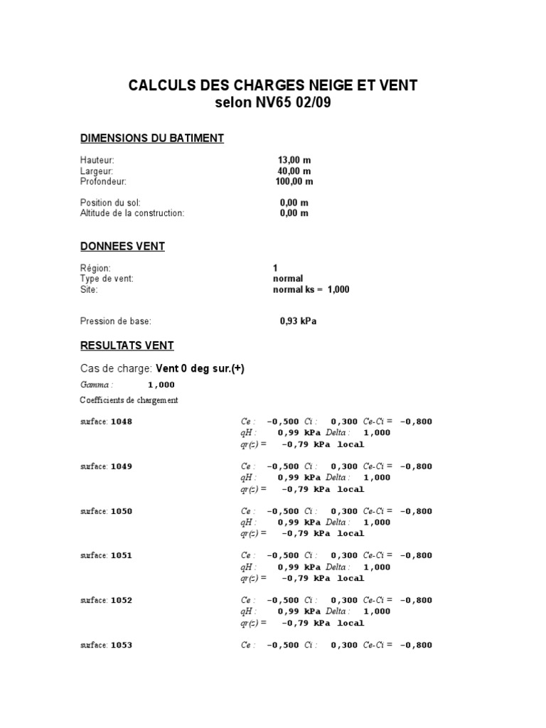 Calculs Des Charges Neige Et Vent Selon NV65 02/09: Dimensions Du Batiment | PDF