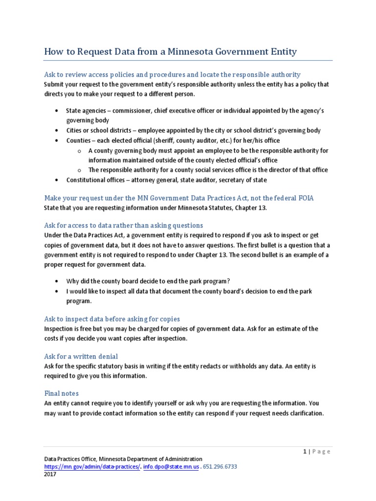 How To Request Data From A Minnesota Government Entity | PDF | Freedom ...