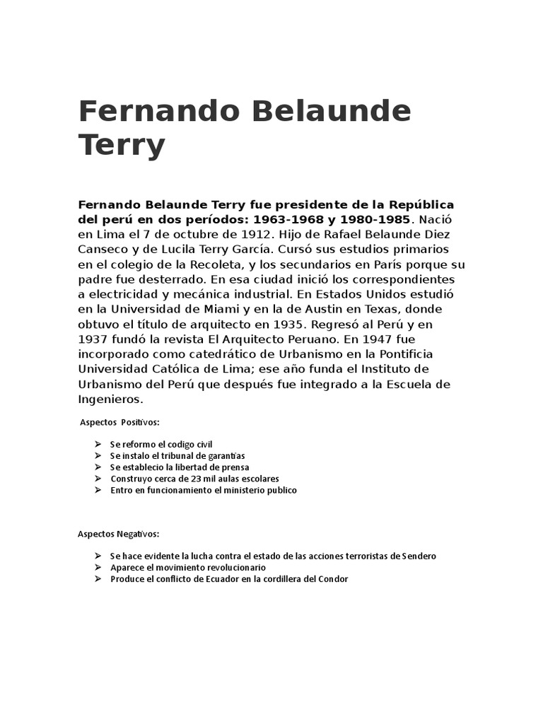 Fernando Belaunde Terry | PDF | Perú | Gobierno